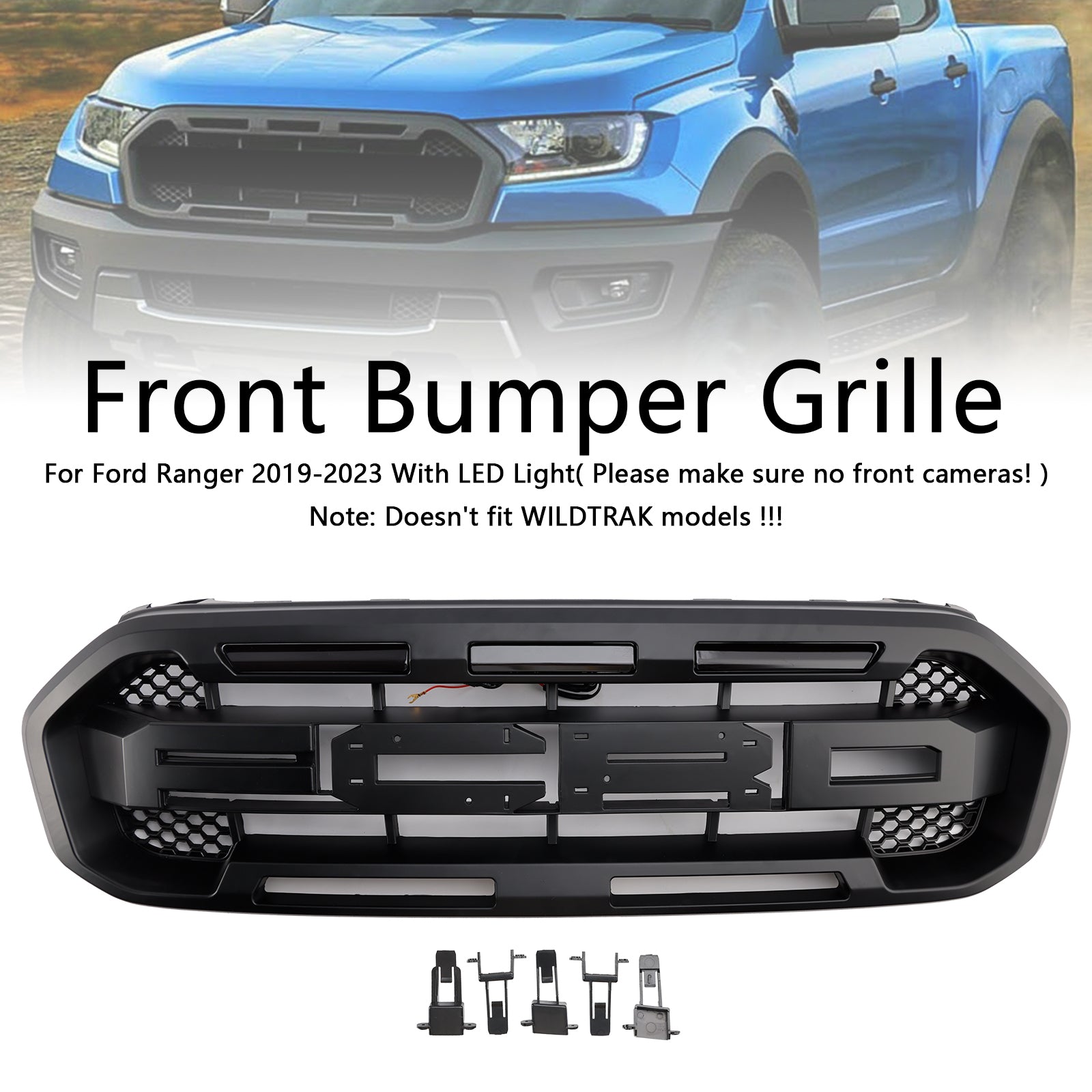Black Raptor Style Front Bumper Grill Grille Fit Ford Ranger 2019-2023 ...