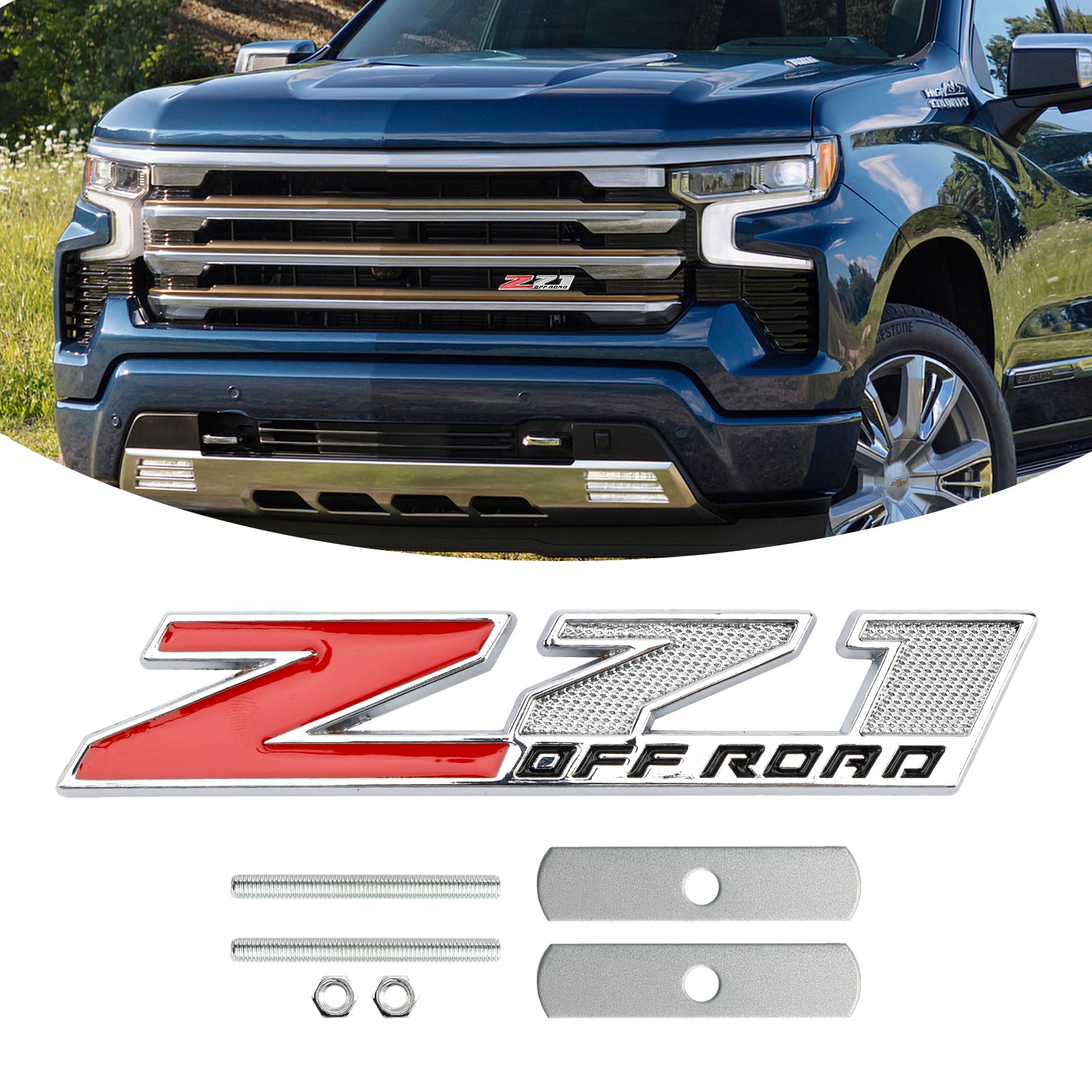 Z71 Badge OFF ROAD Front Grille for Silverado Sierra Grill Red Chrome ...