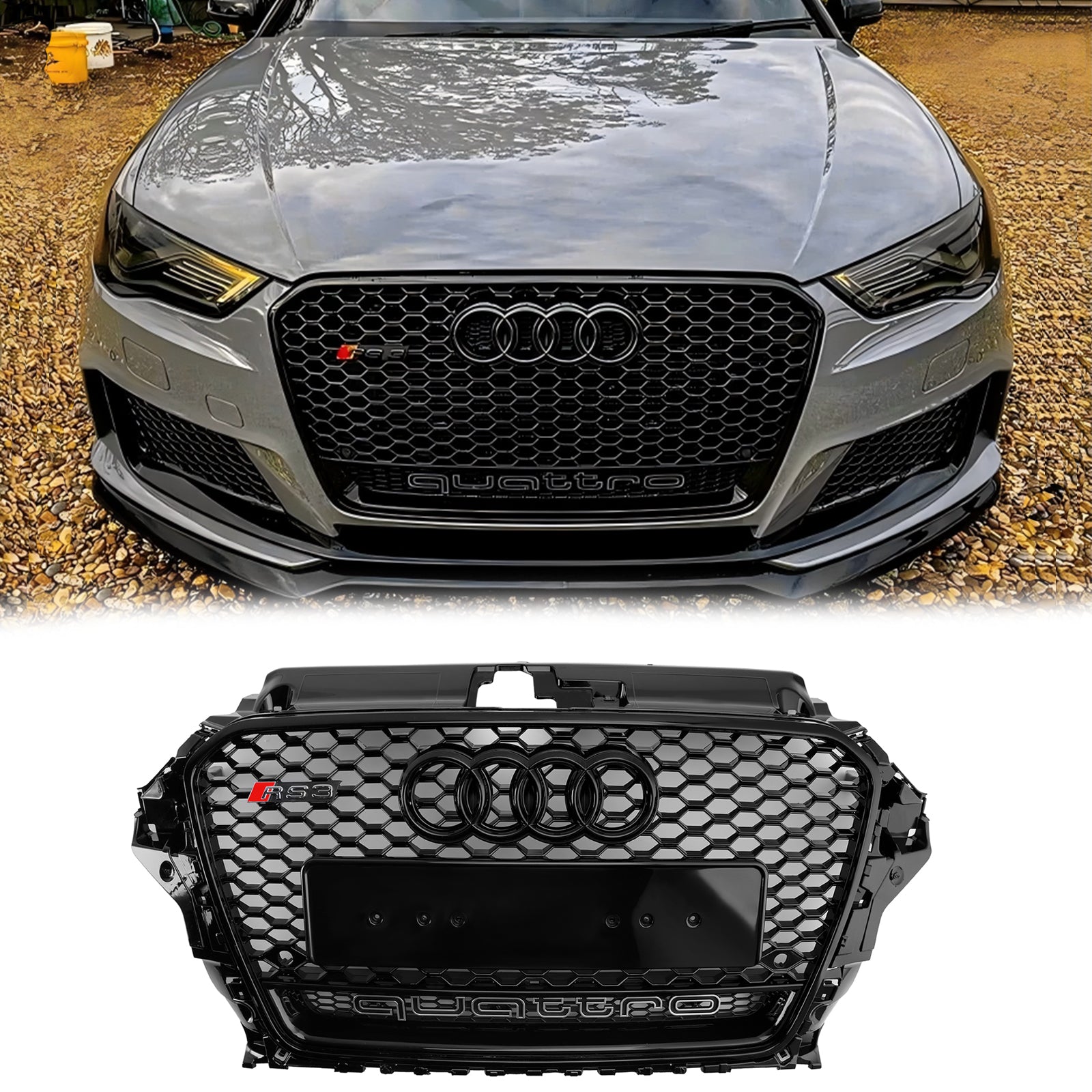 RS3 Style Front Grille For Audi A3/ A3 Sline/ S3 2013-2016 Honeycomb B ...