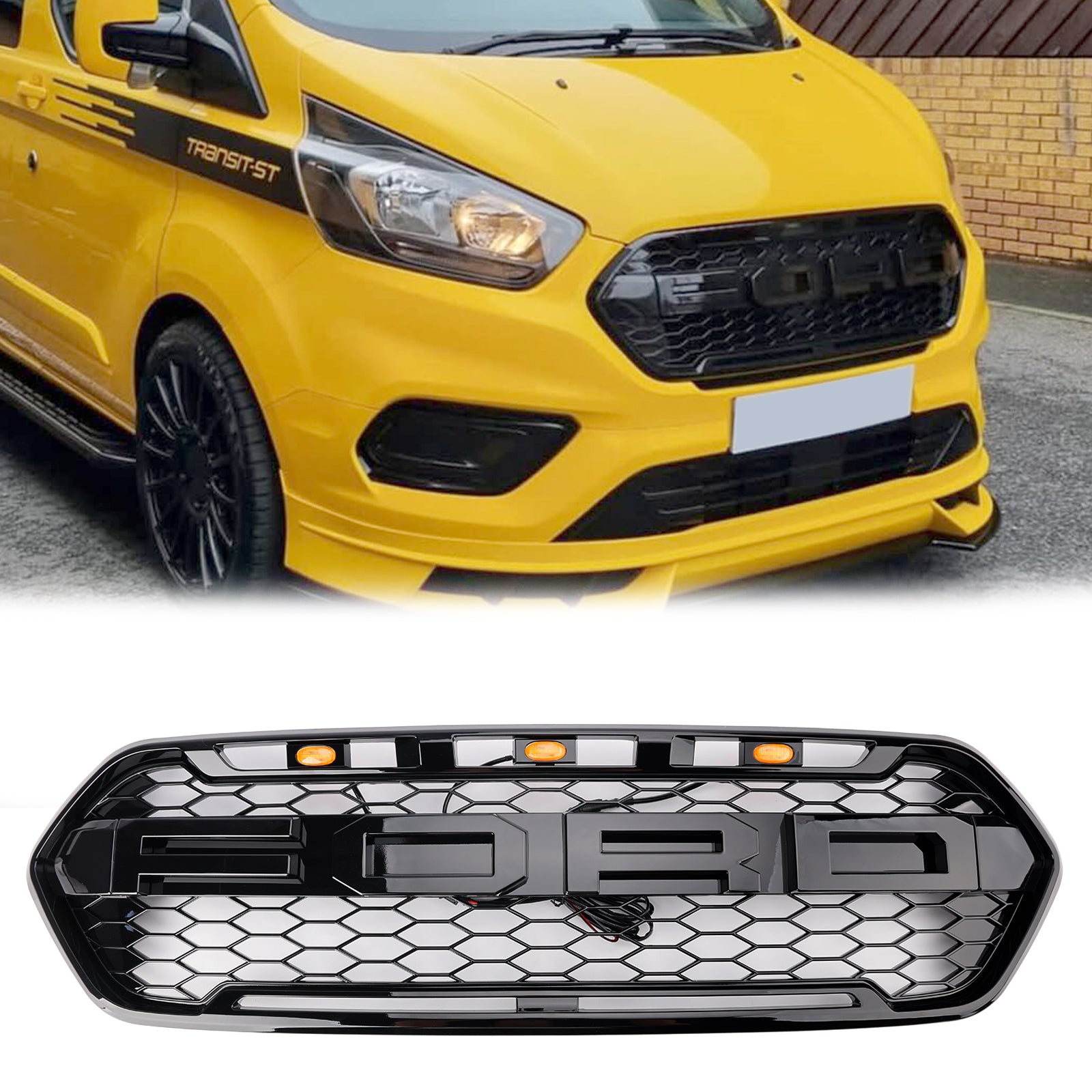 Ford Transit Custom Honeycomb Reptor Glossy Black Replacement Grille 2 ...